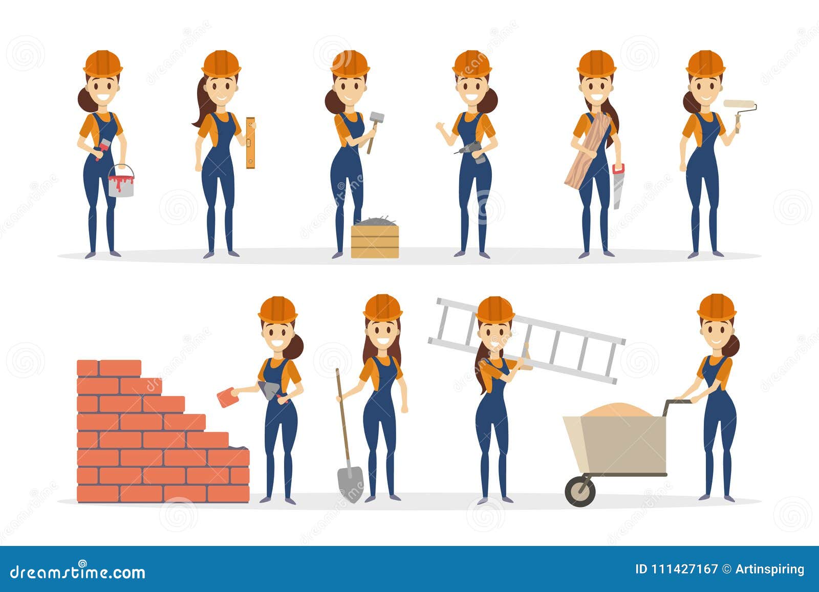 Woman builder set. stock vector. Illustration of collection - 111427167