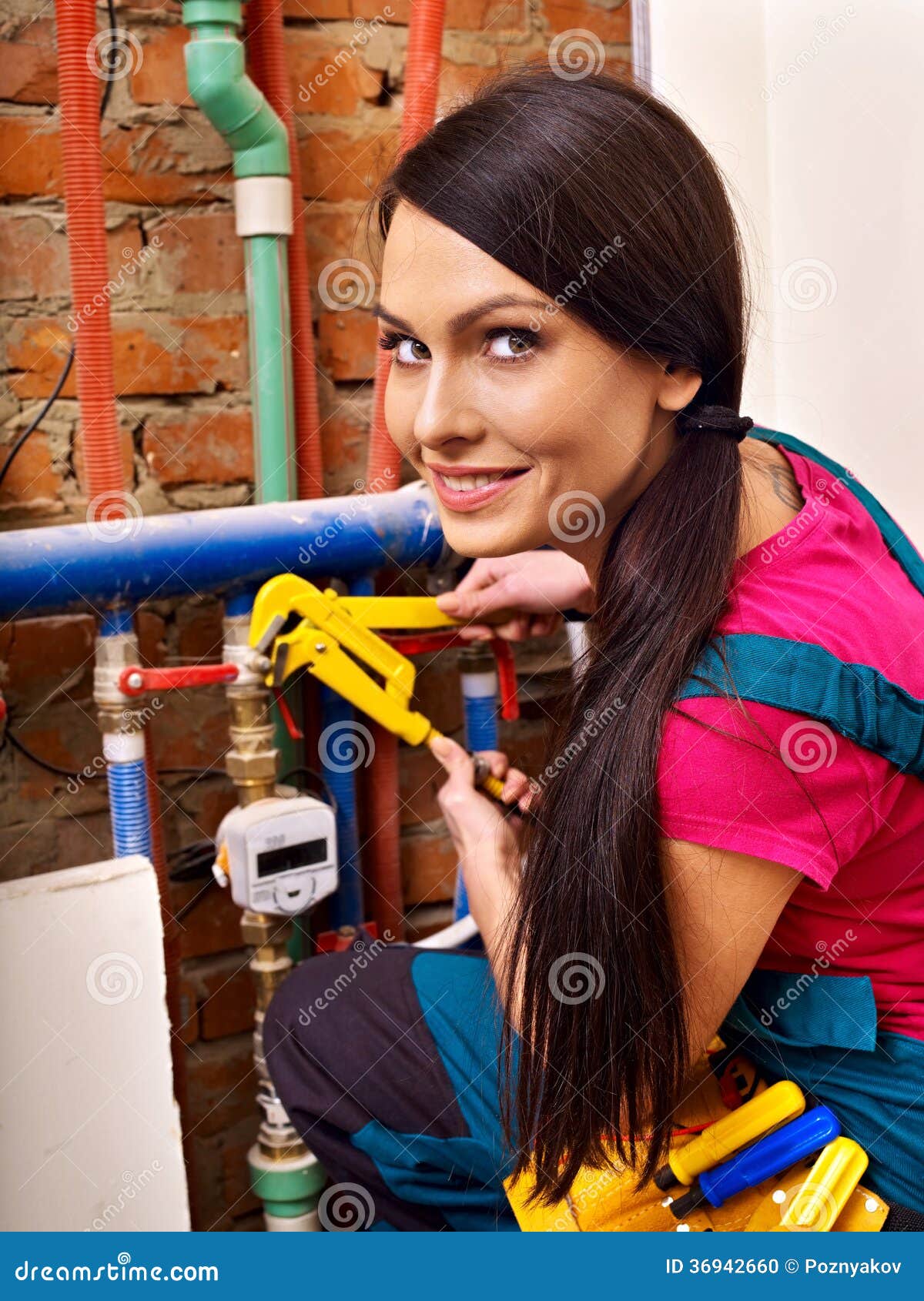 Woman Builder with Special Tool. Stock Photo - Image of electrical ...