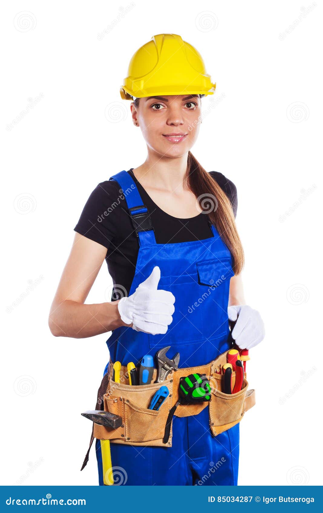 Woman Builder in the Uniform and Construction Belt Stock Image - Image ...