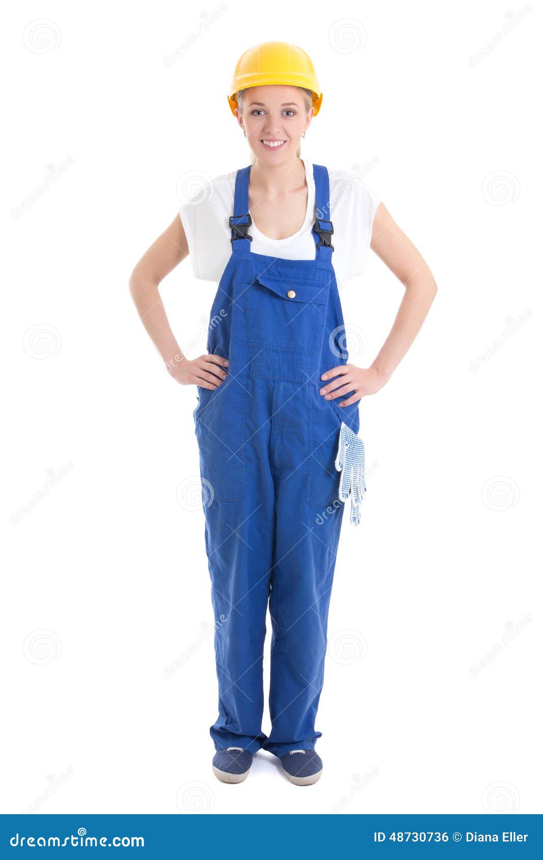 Woman in Builder Uniform Isolated on White Stock Photo - Image of ...