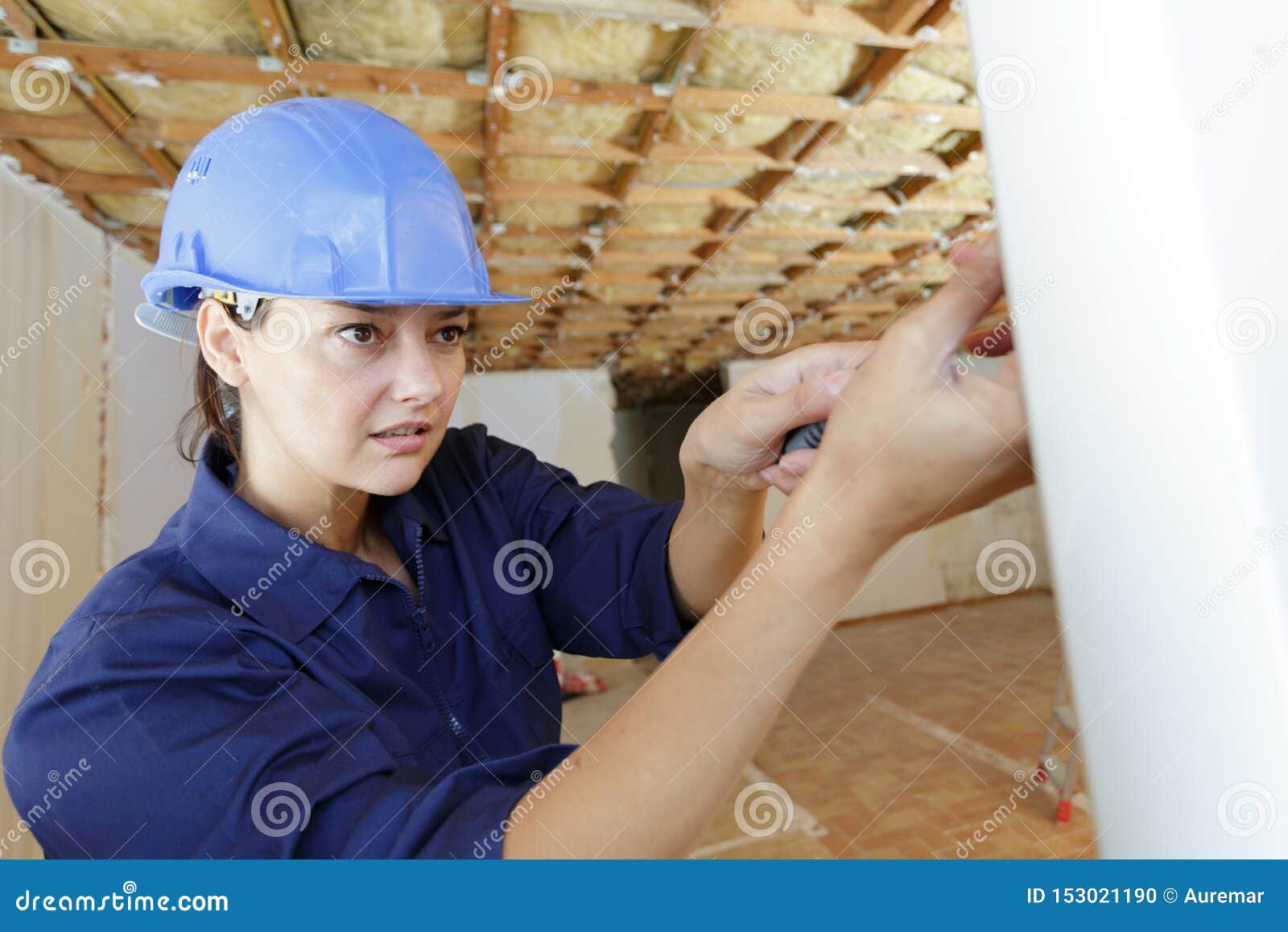 Woman Builder Working Using Screwdriver Stock Photo - Image of ...
