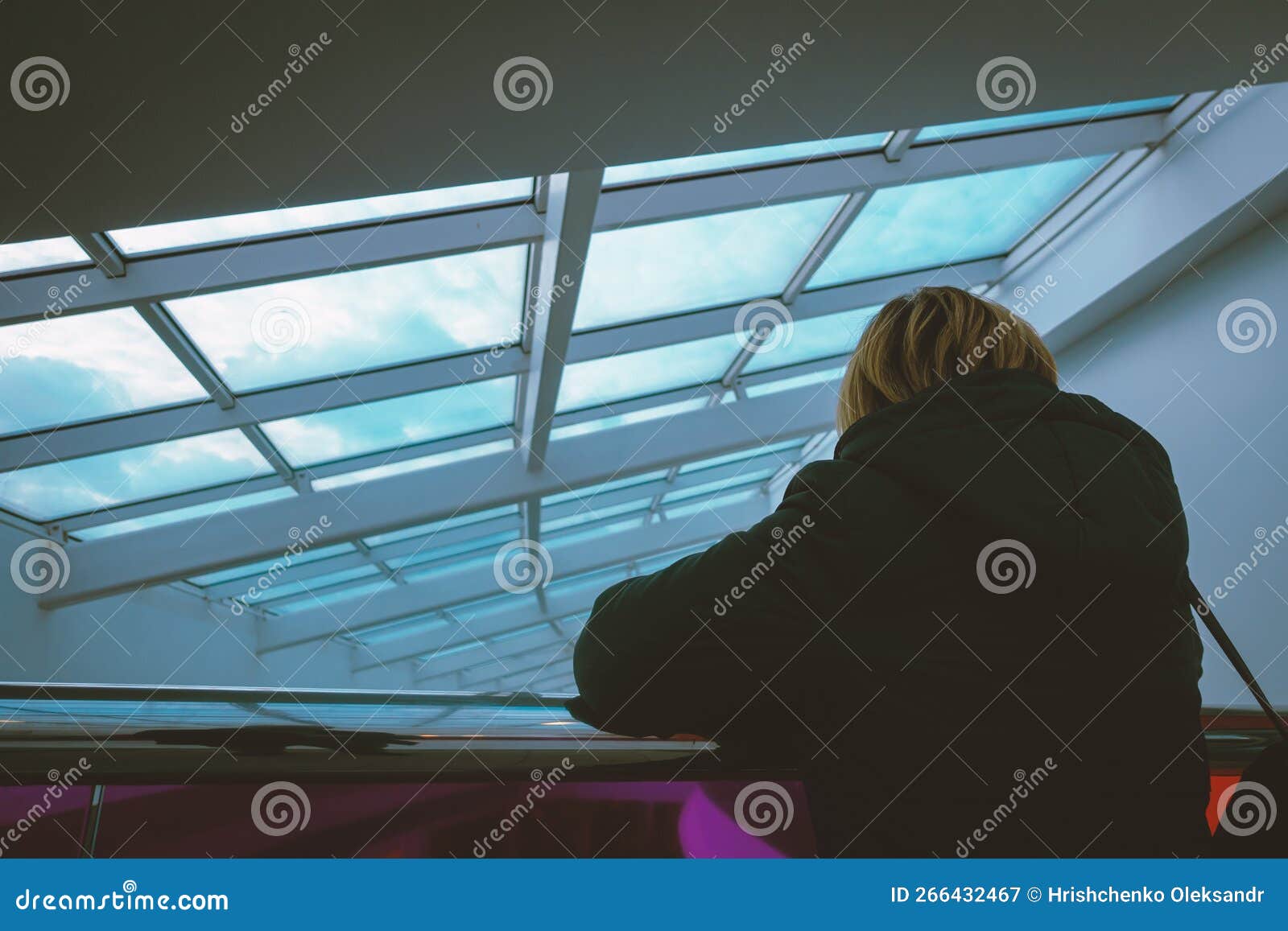 Woman in a Building with Modern Architecture Glass Ceilings Stock Image ...