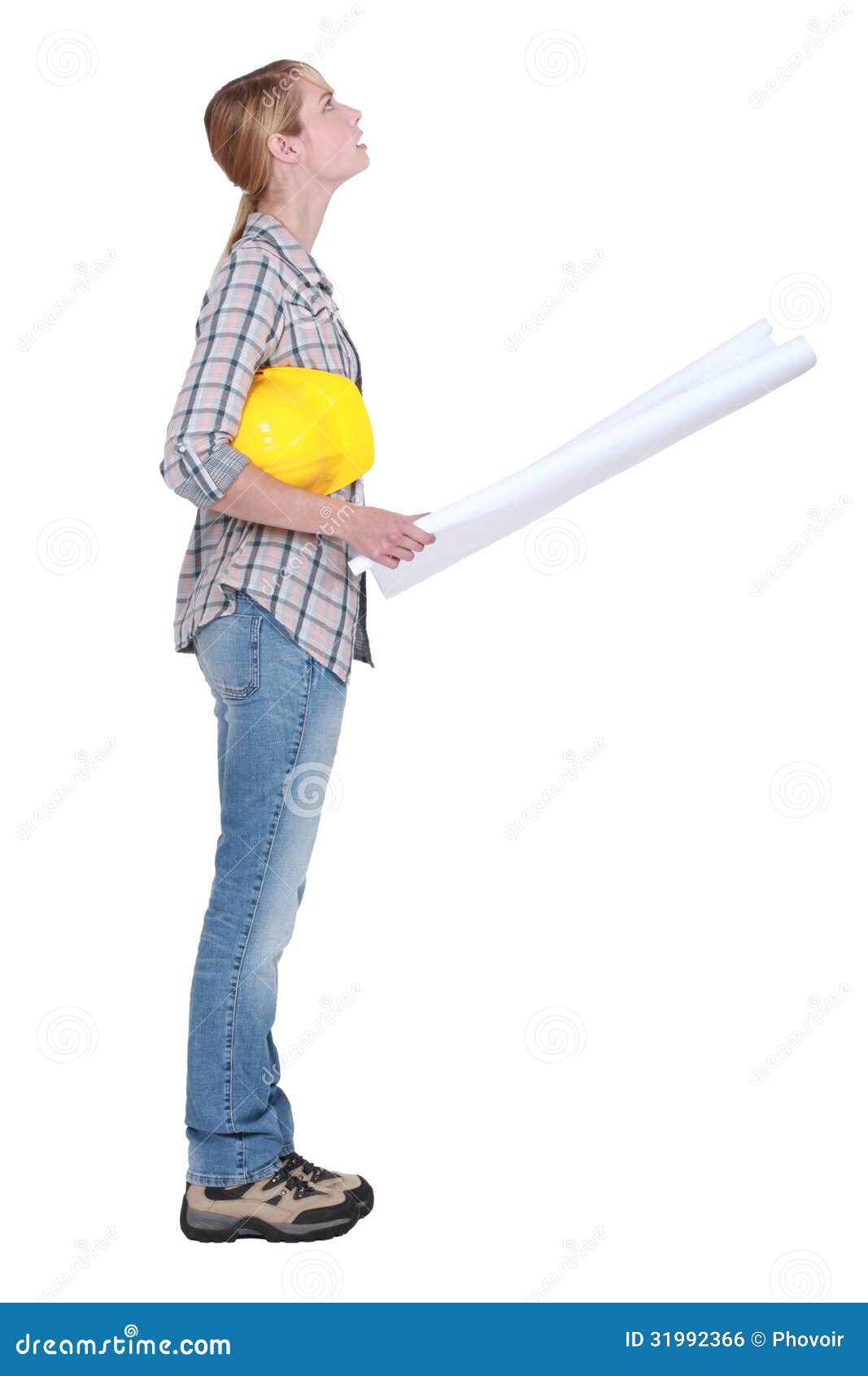Woman with building plans stock photo. Image of face - 31992366