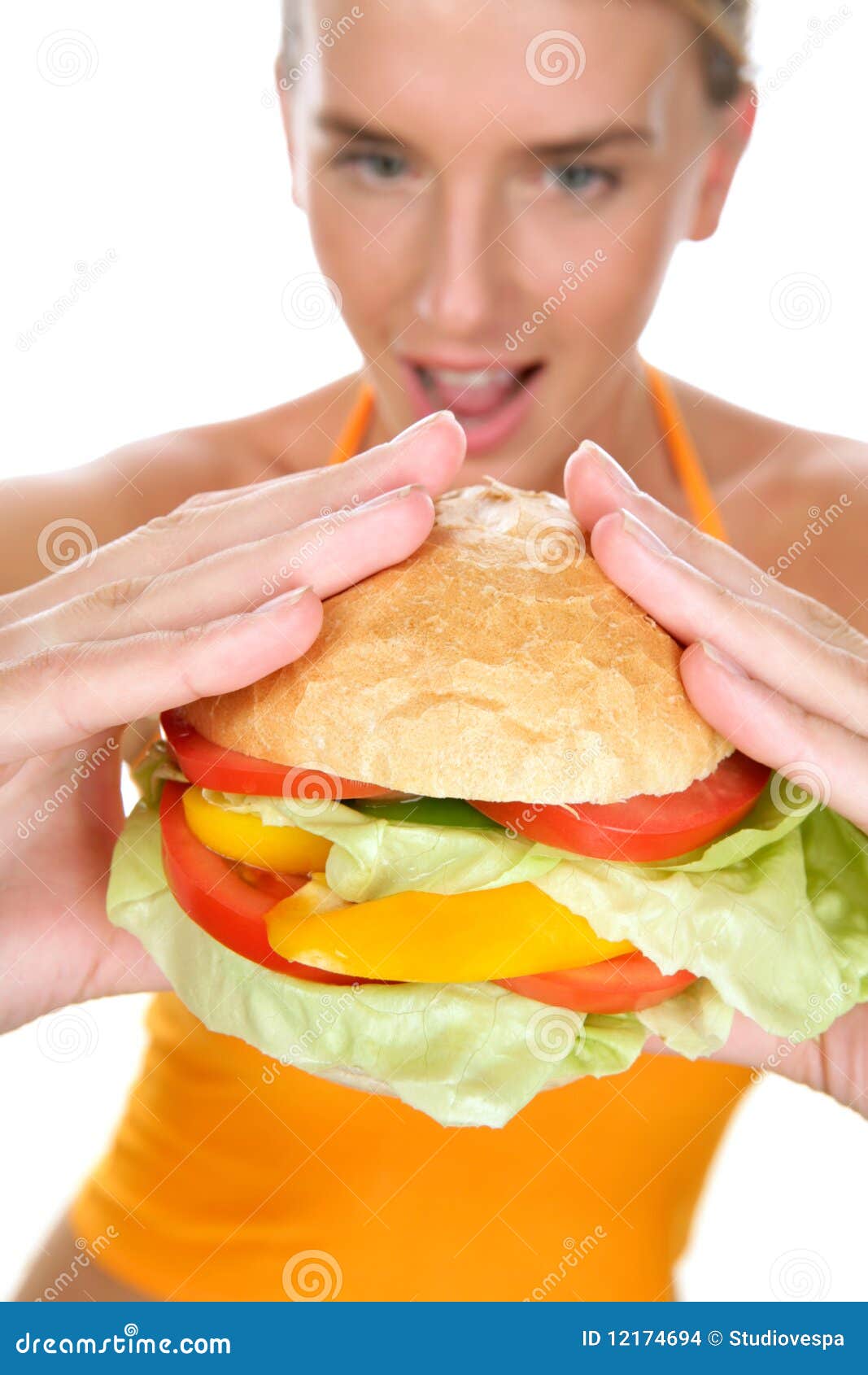 Woman with burger stock photo. Image of gluttony, enjoy - 12174694