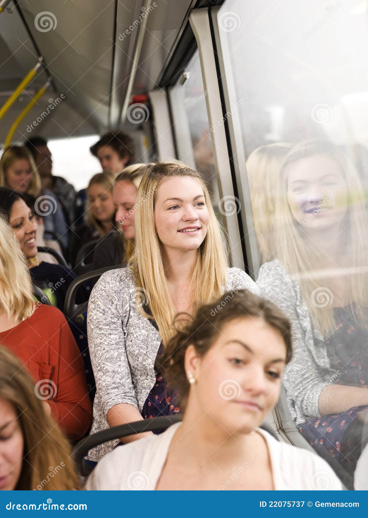 Woman on the bus stock image. Image of looking, rush - 22075737
