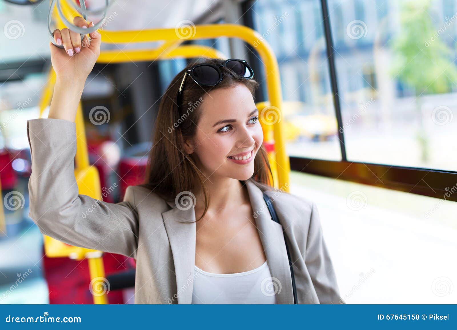 Woman on bus stock photo. Image of person, poland, toothy - 67645158