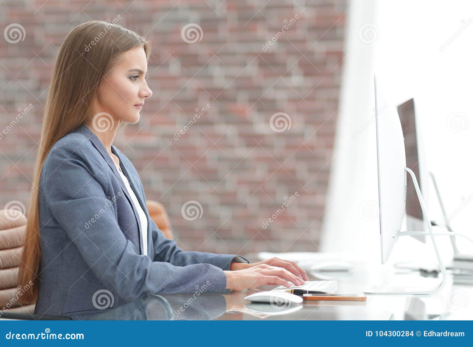 Woman Business Manager Working at a Computer Stock Photo - Image of ...