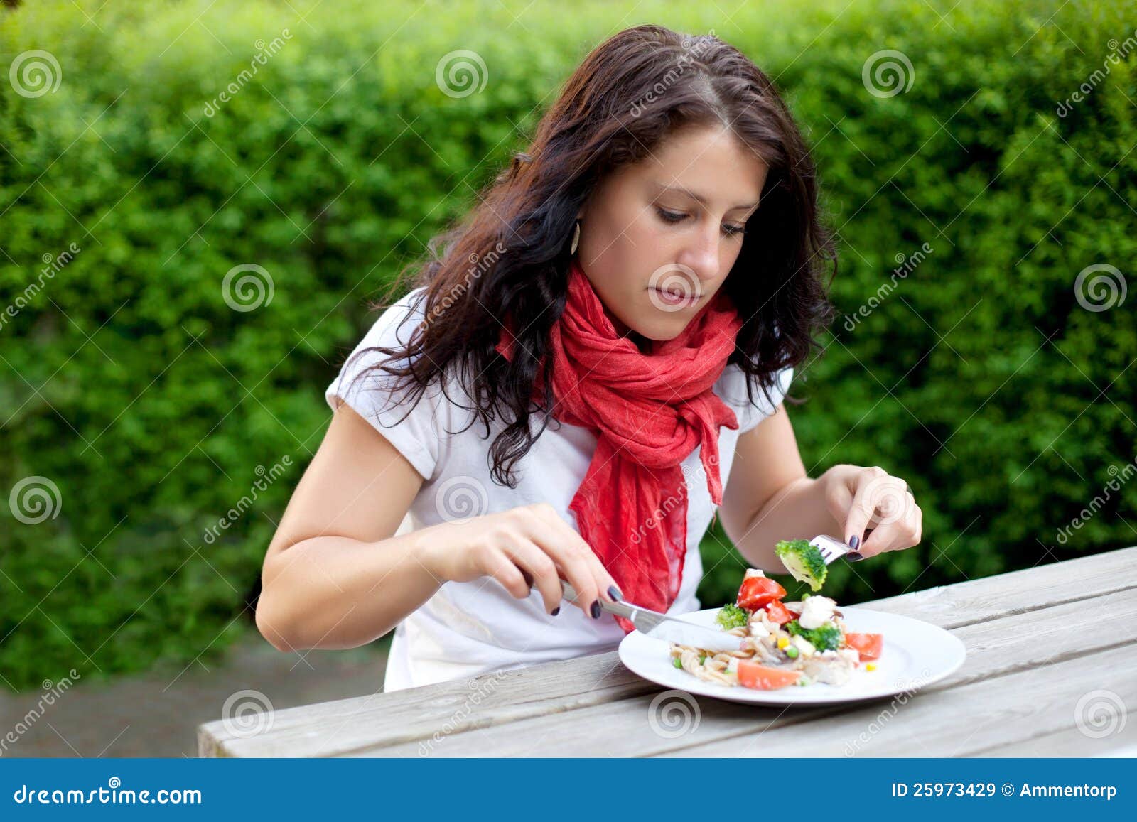 Woman Busy Eating by Herself Stock Image - Image of green, park: 25973429