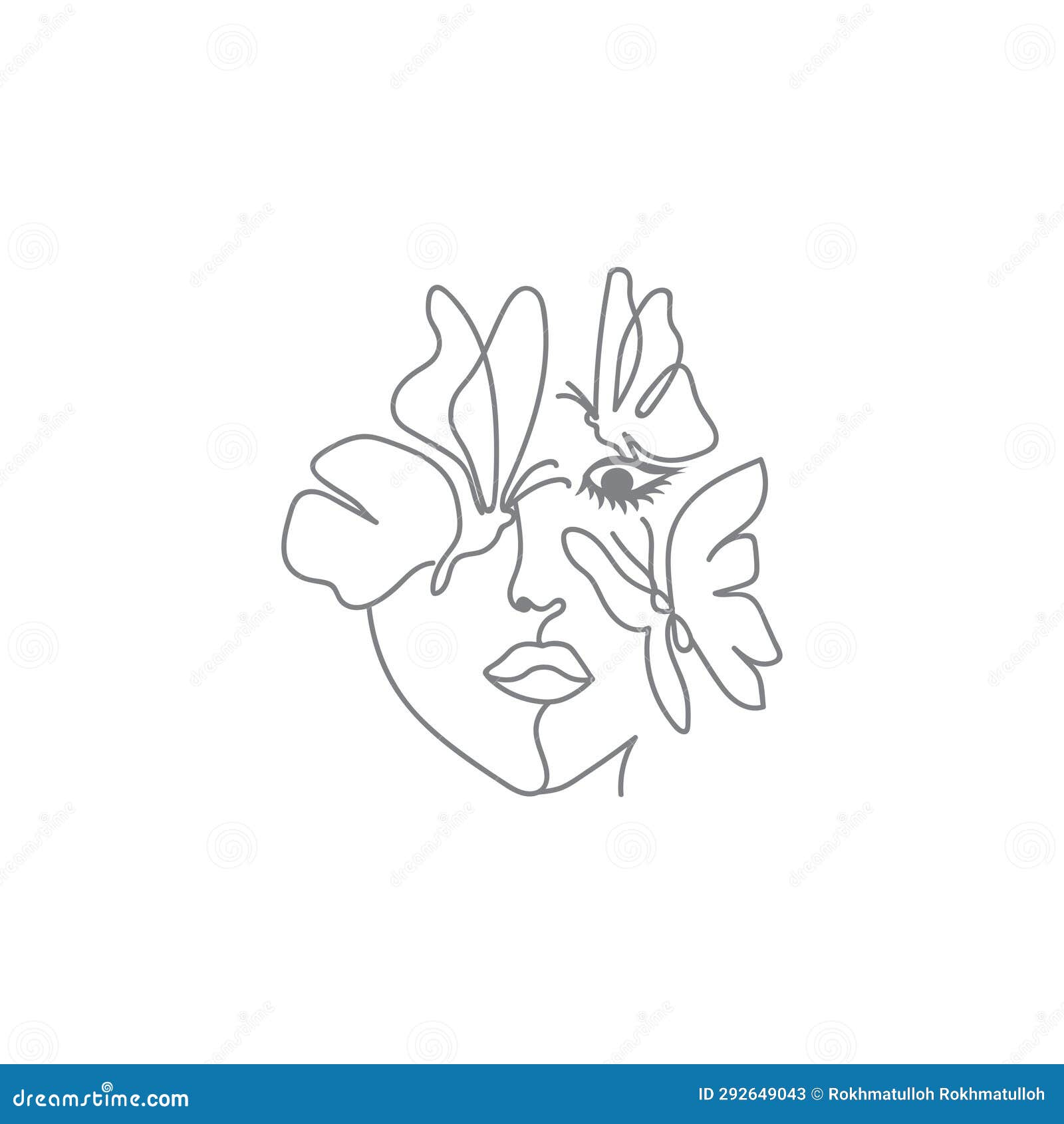 Woman Butterfly Face Connected Line Design Vector Illustration Design ...