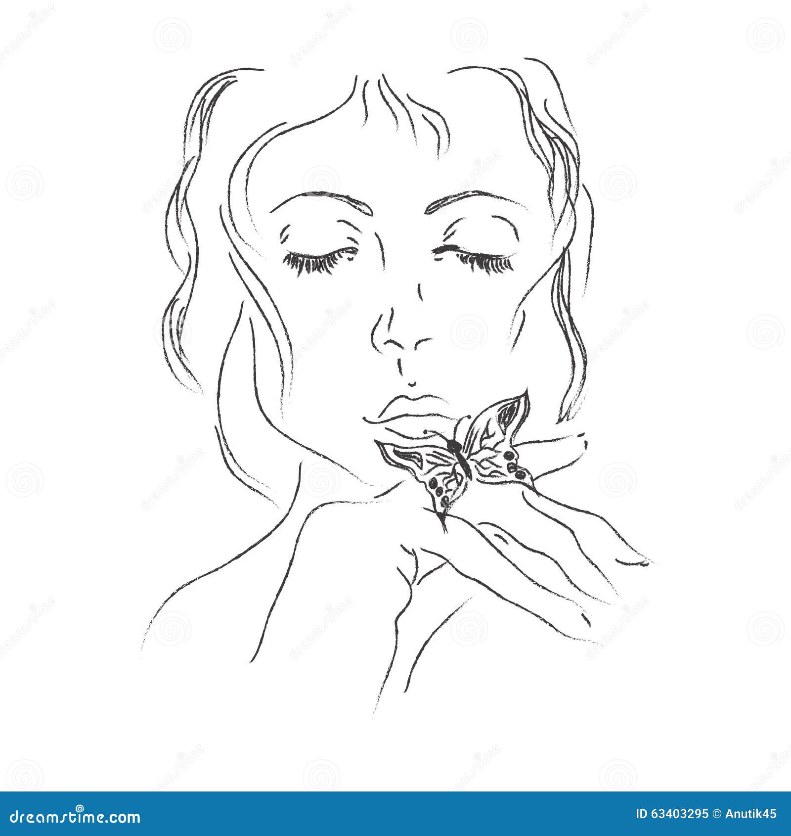 Woman, Butterfly, Sketch, Hand, Drawings, Vector, Illustration Stock ...