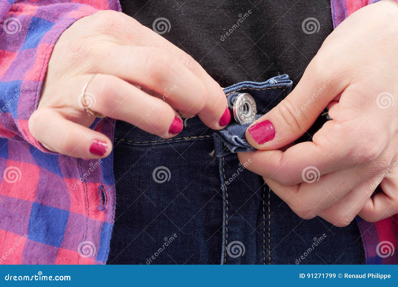 Woman is Buttoning Her Jeans Stock Image - Image of person, caucasian ...