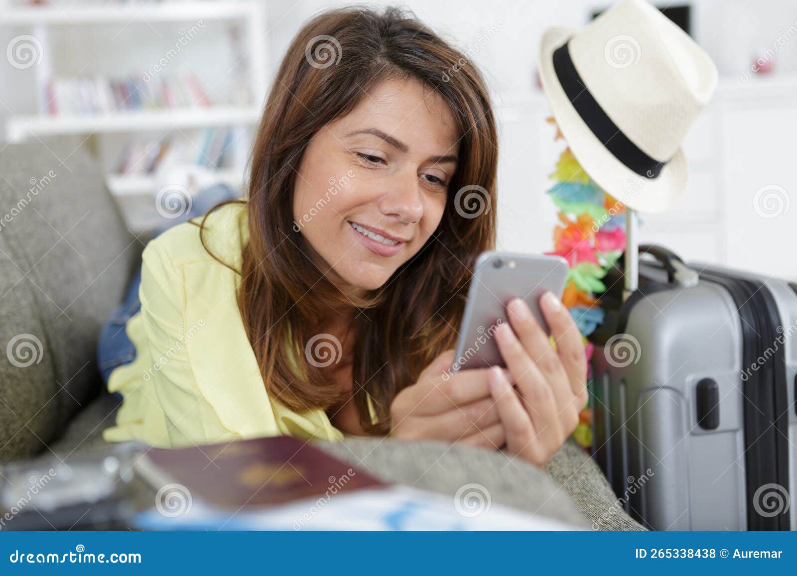 Woman Buying Plane Ticket on Phone Stock Photo - Image of tape, size ...