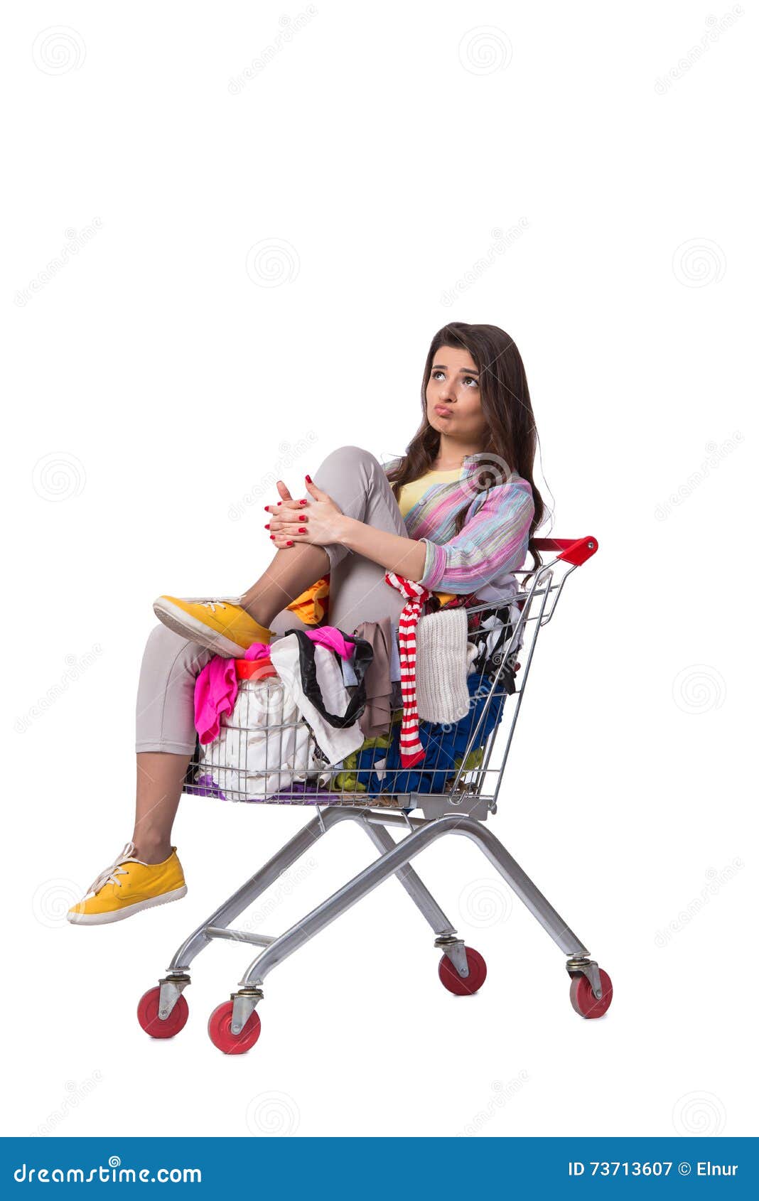 The Woman after Buying Second Hand Clothing on White Stock Image ...