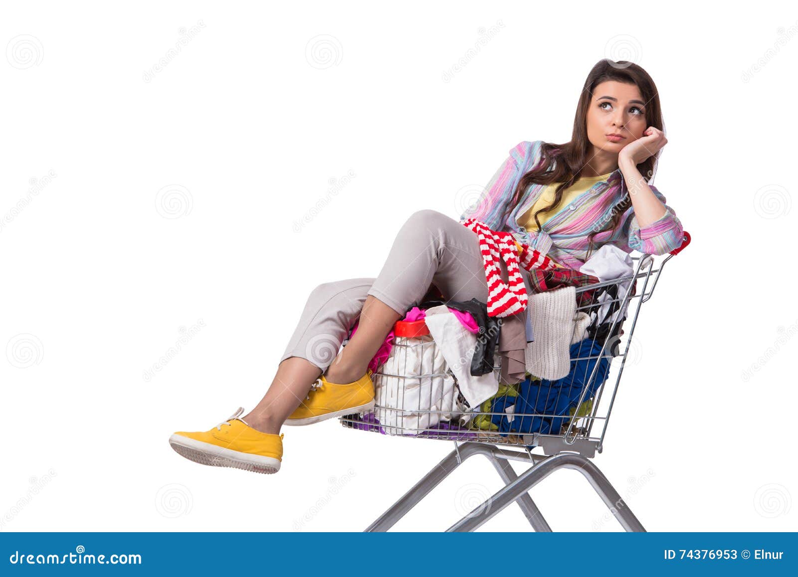The Woman after Buying Second Hand Clothing on White Stock Image ...