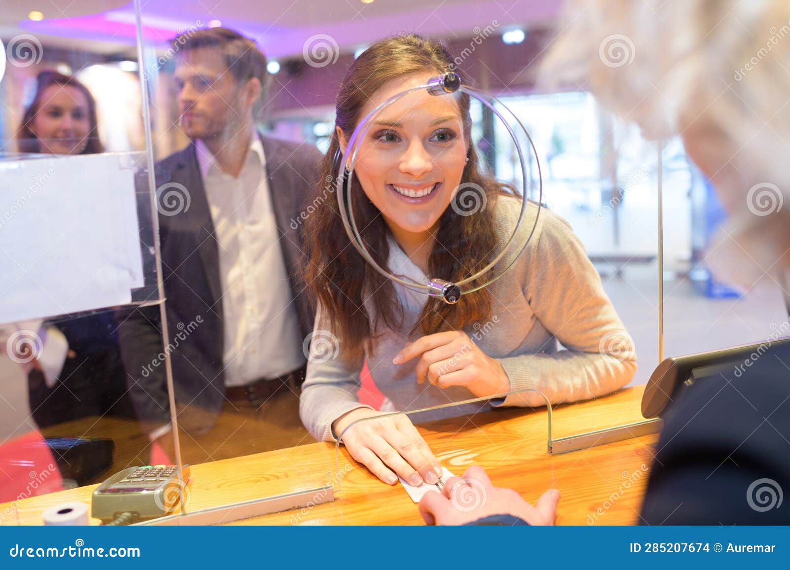 Woman Buying Ticket in Ticket Booth Stock Photo - Image of retro, glass ...