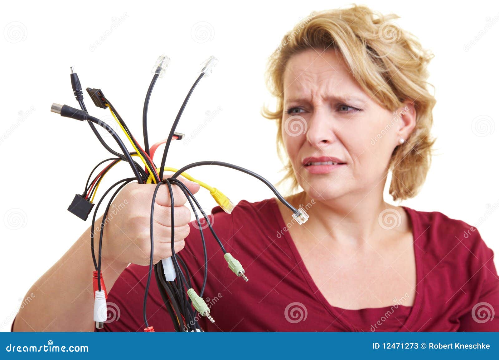 Woman with cables stock image. Image of frustrated, european - 12471273