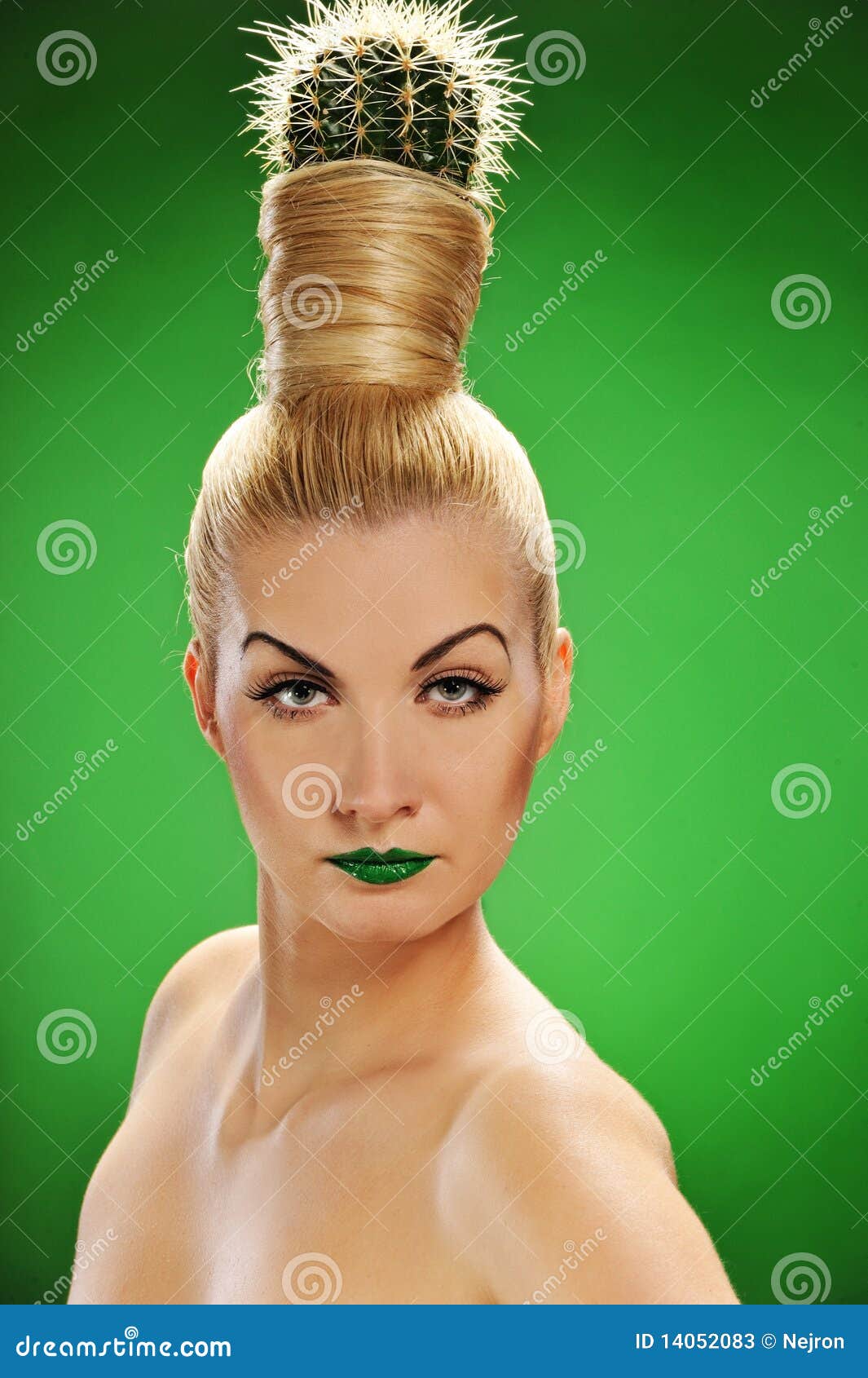 Woman with Cactus in Her Hair Stock Image - Image of eyelashes, black ...