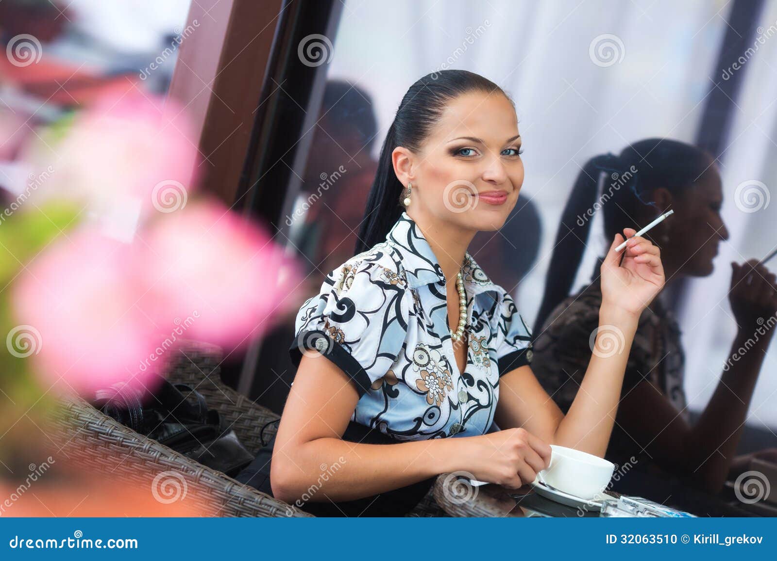 Woman in cafe stock photo. Image of time, cigarette, satisfaction ...
