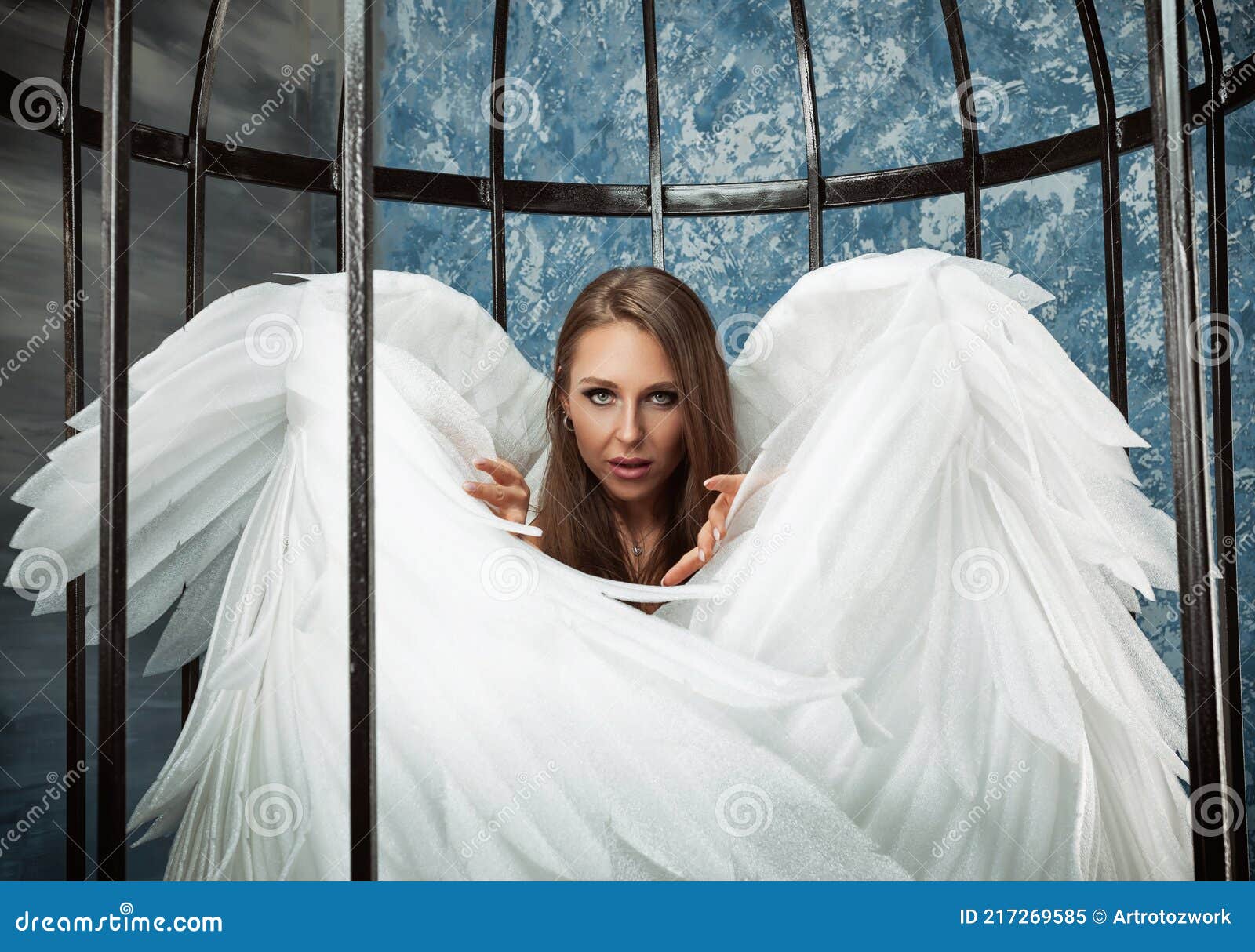A Woman in a Cage with Angel Wings Stock Image - Image of handmade ...