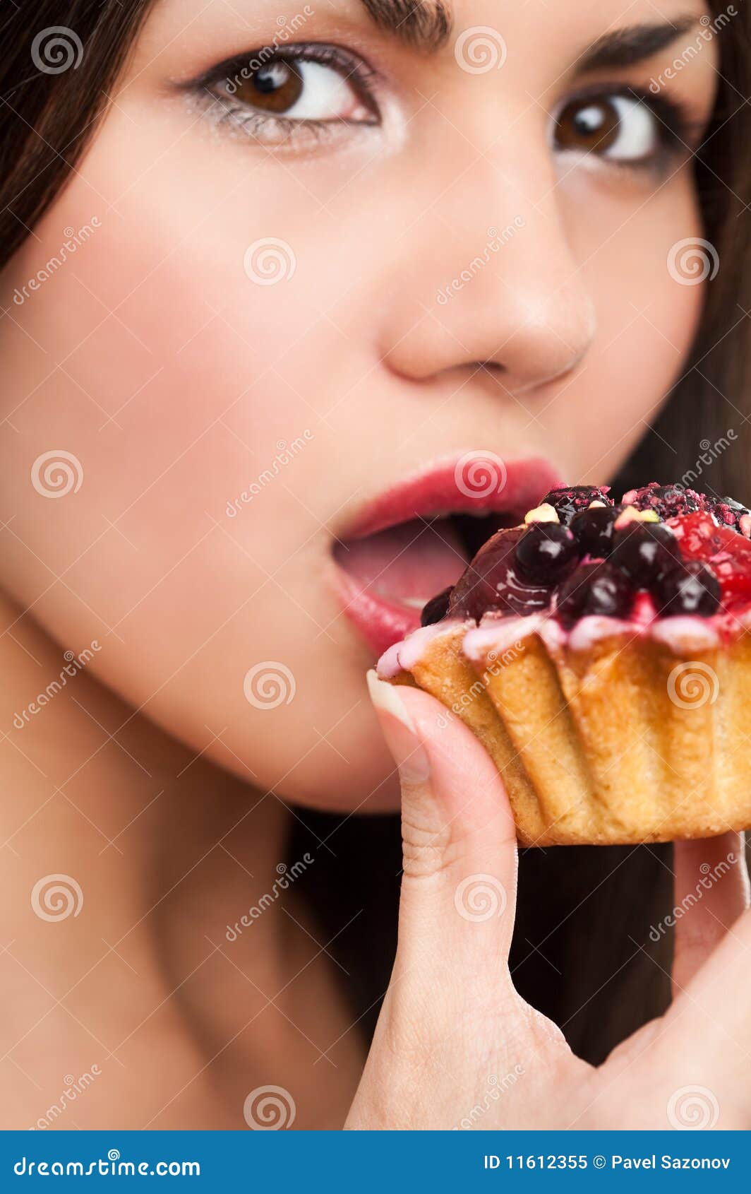 Woman and cake stock image. Image of fruits, dessert - 11612355