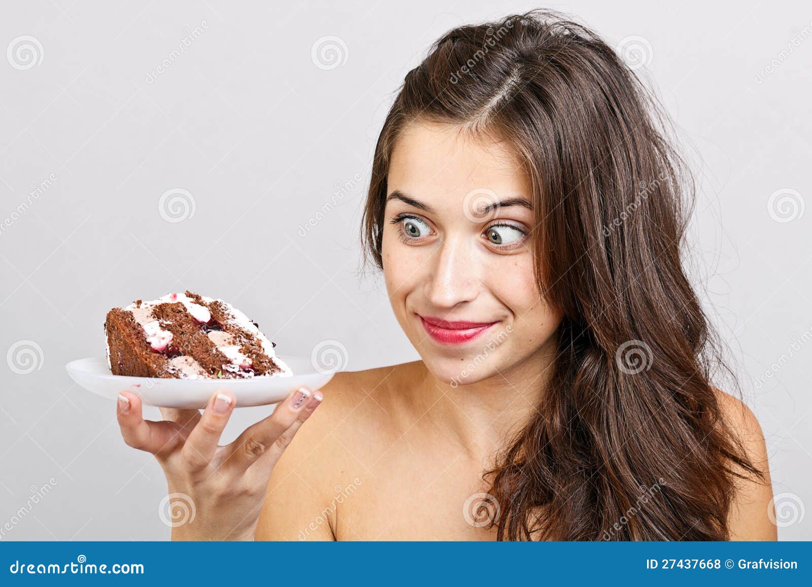 Woman with cake stock photo. Image of piece, happy, slice - 27437668