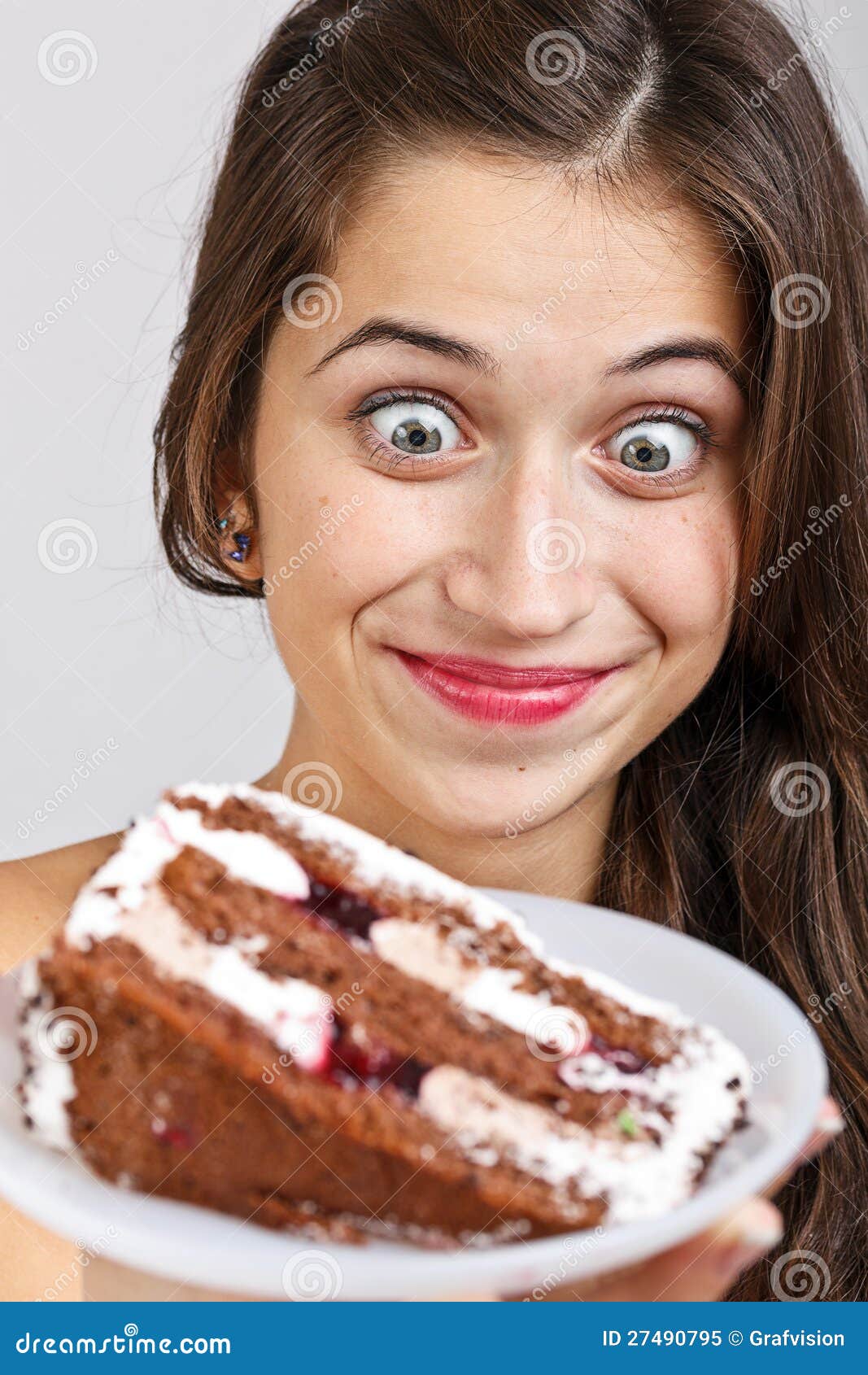 Woman with cake stock image. Image of girl, grimacing - 27490795