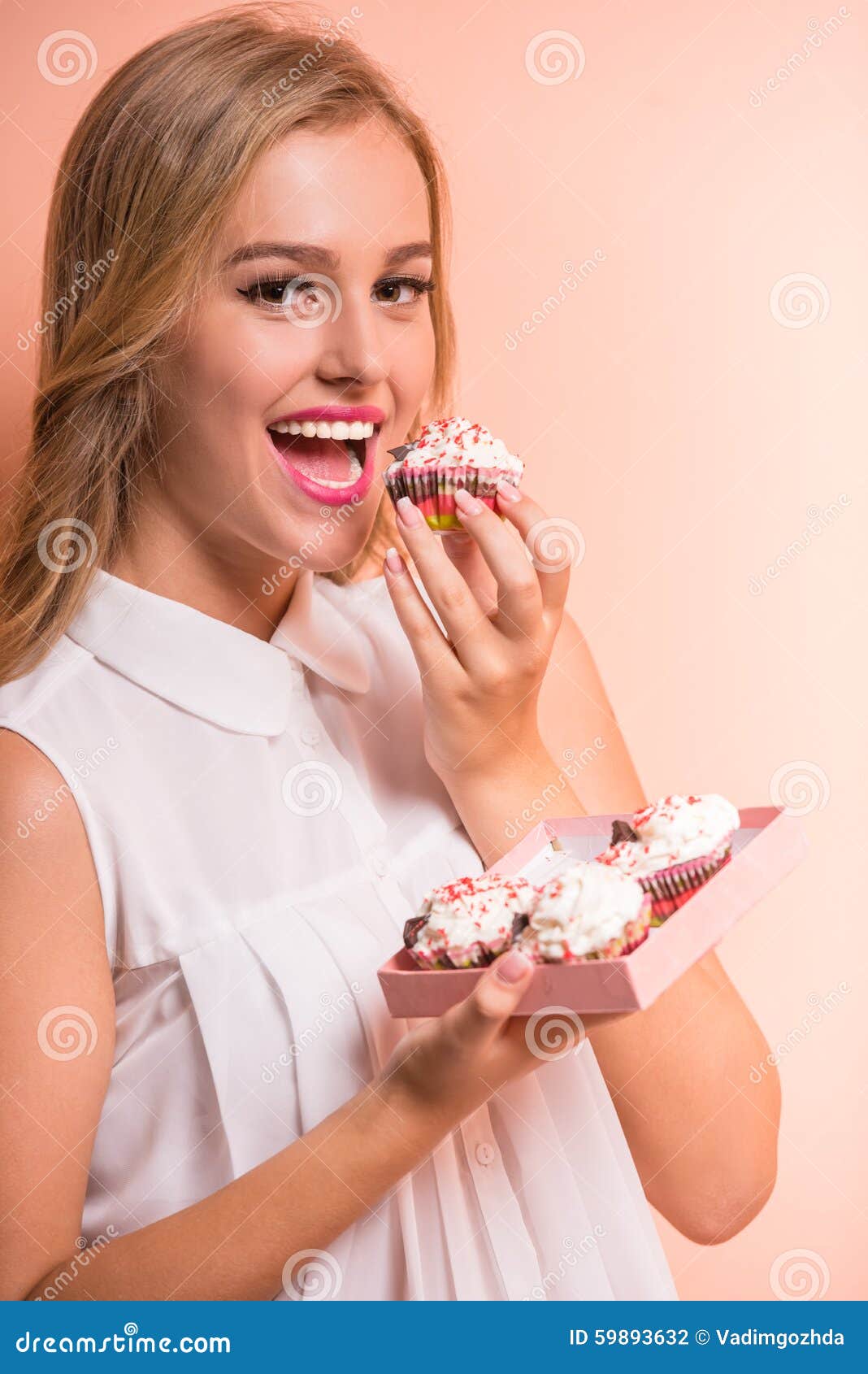 Woman with cake stock photo. Image of delicious, feelings - 59893632