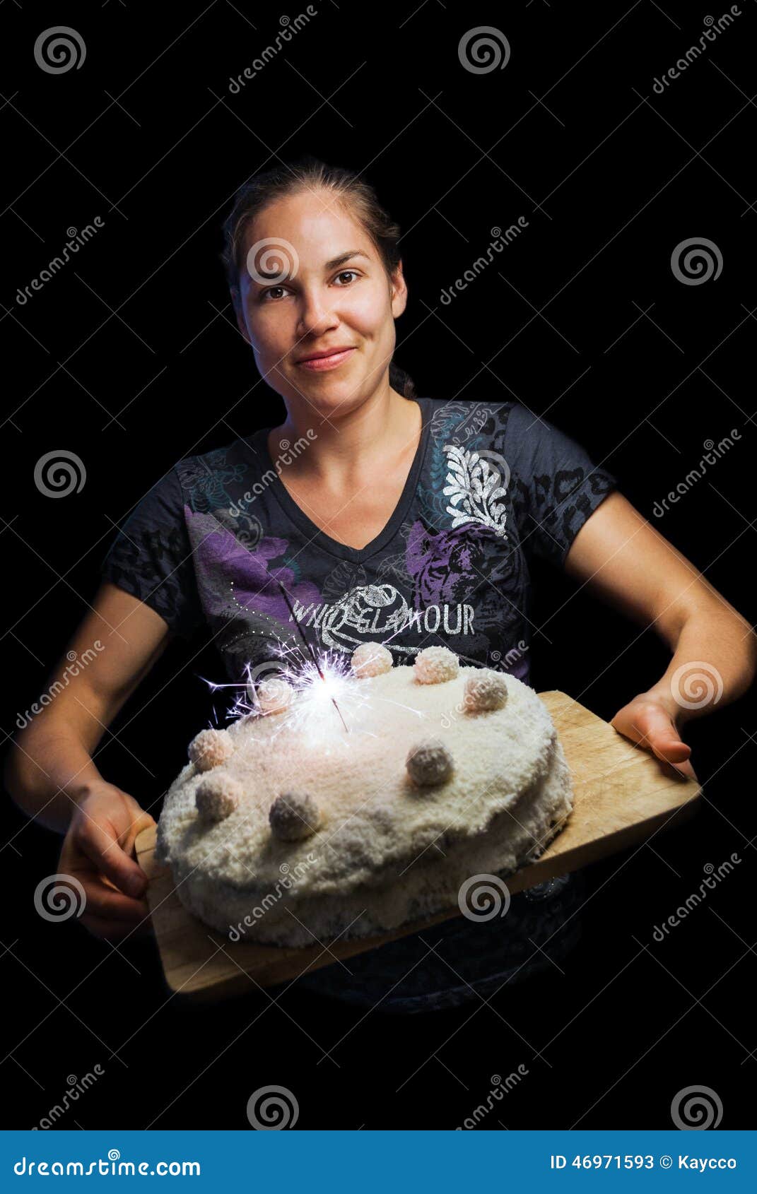 Woman with a Cake stock image. Image of adult, glad, dark - 46971593