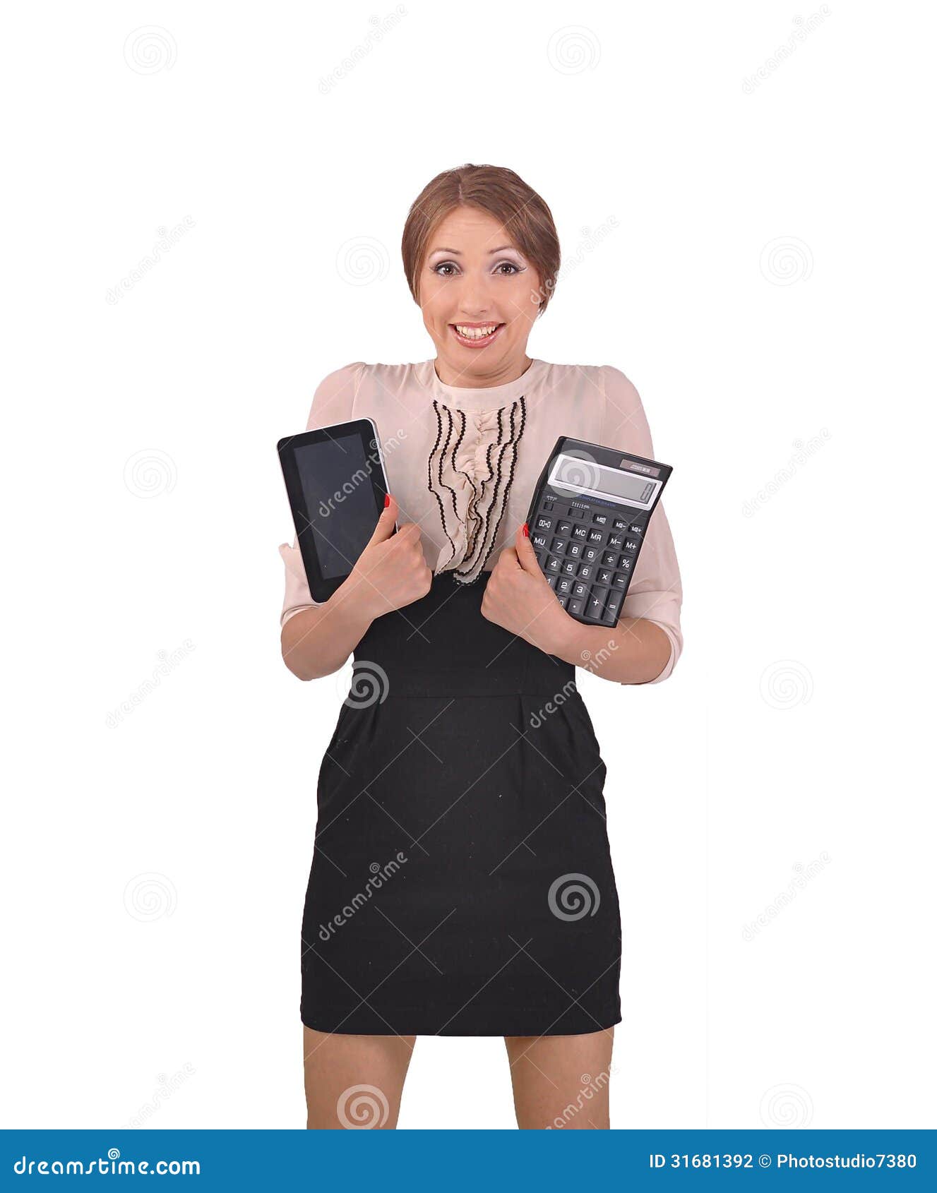 Woman with a Calculator and a Pen Tablet Stock Photo - Image of subject ...