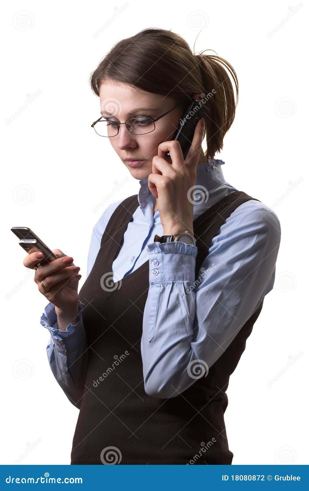 Woman on call stock photo. Image of portrait, white, handy - 18080872