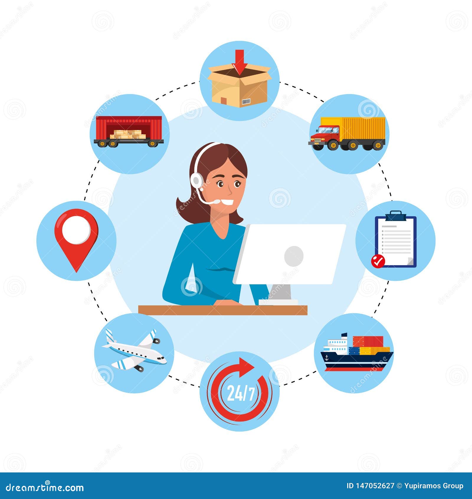 Woman Call Center Agent with Computer and Delivery Service Stock Vector ...