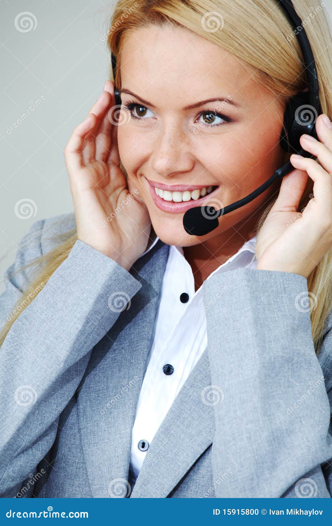 Woman call with headset stock photo. Image of call, face - 15915800