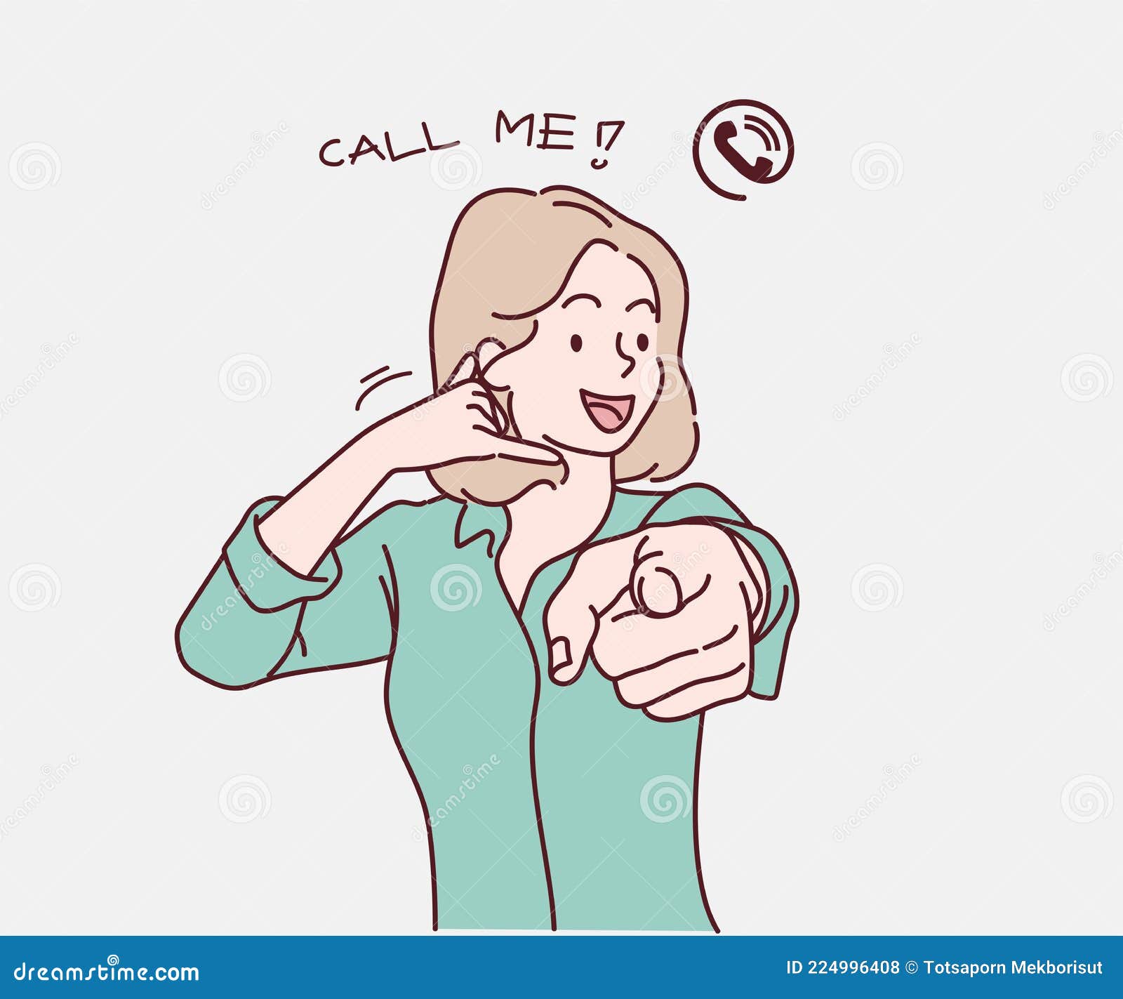 Young Woman Smiling Doing Talking on the Telephone Gesture and Pointing ...