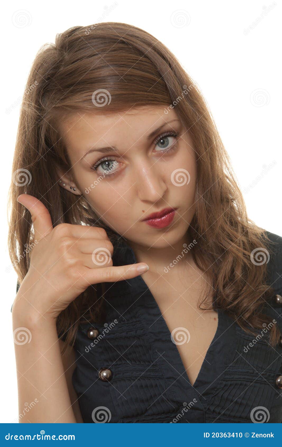 Woman call me pose stock photo. Image of adult, latin - 20363410