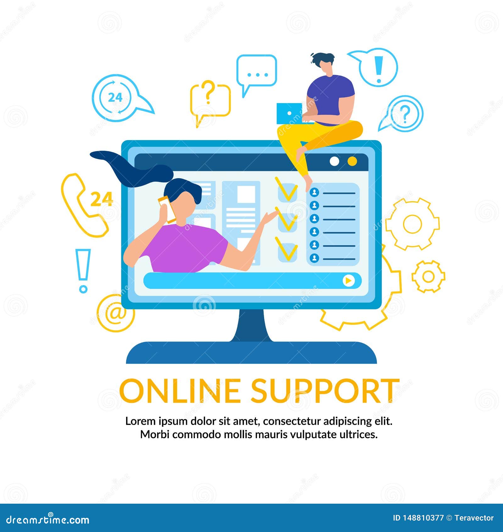 Woman Call Online Support Man Operator Notebook Stock Vector ...