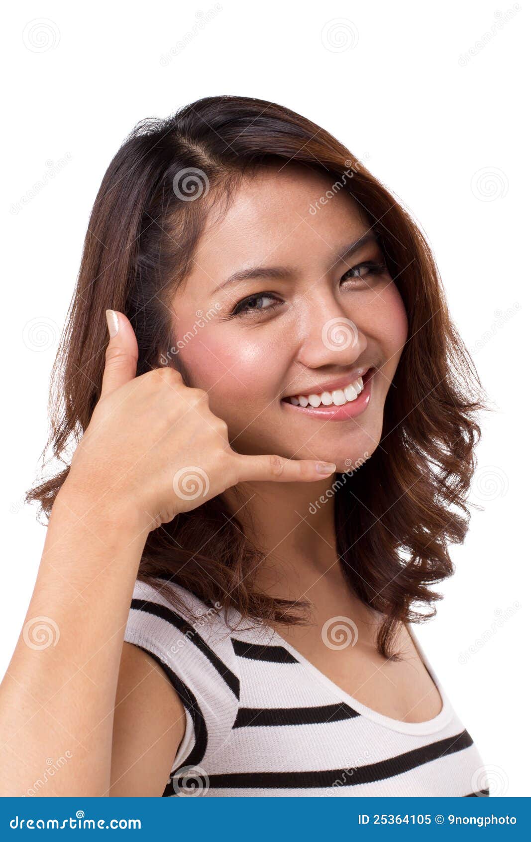 Woman with Call Us Hand Sign Stock Image - Image of connect, asia: 25364105