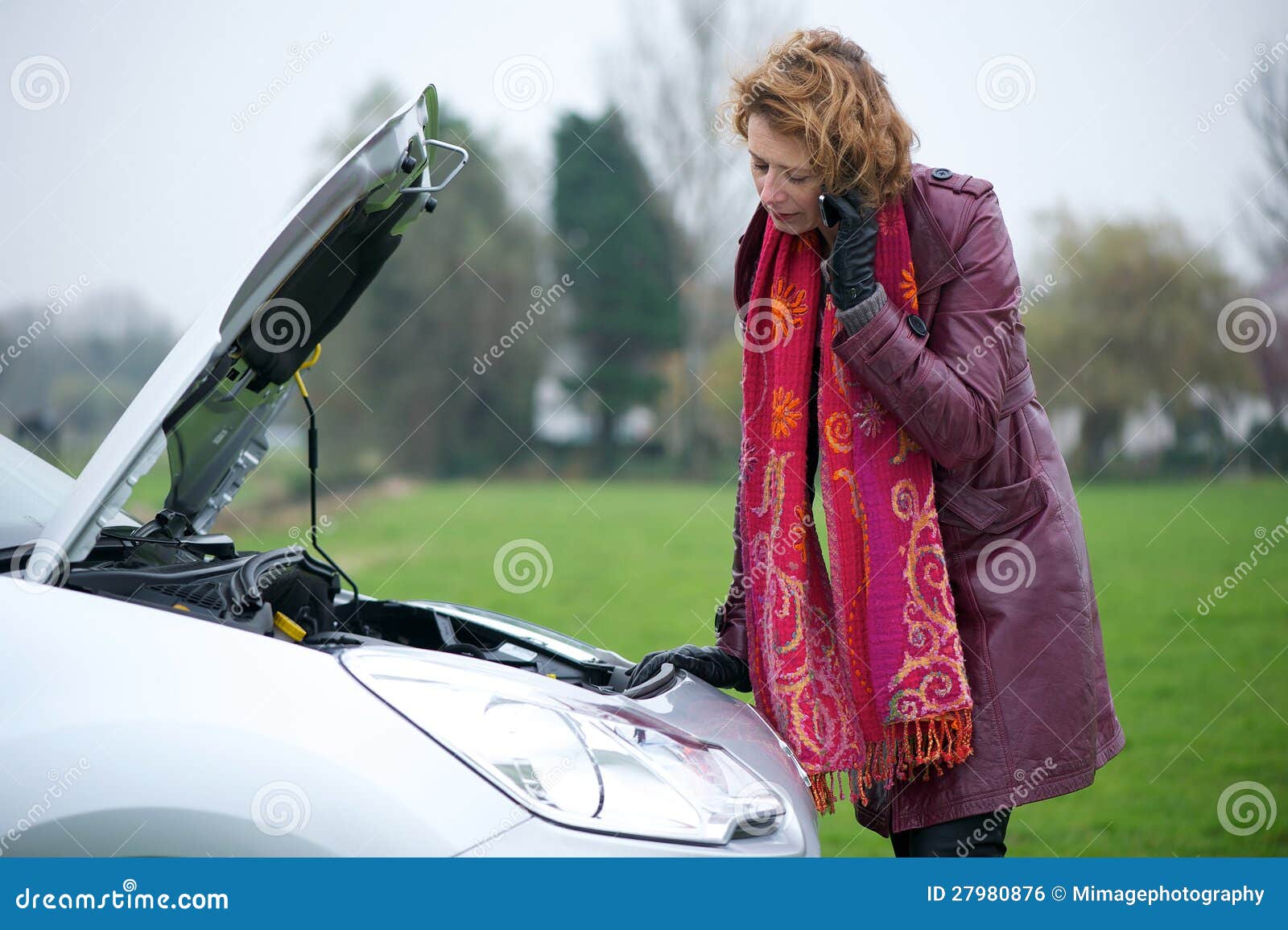 Woman Calling for Car Assistance Stock Photo - Image of automobile ...