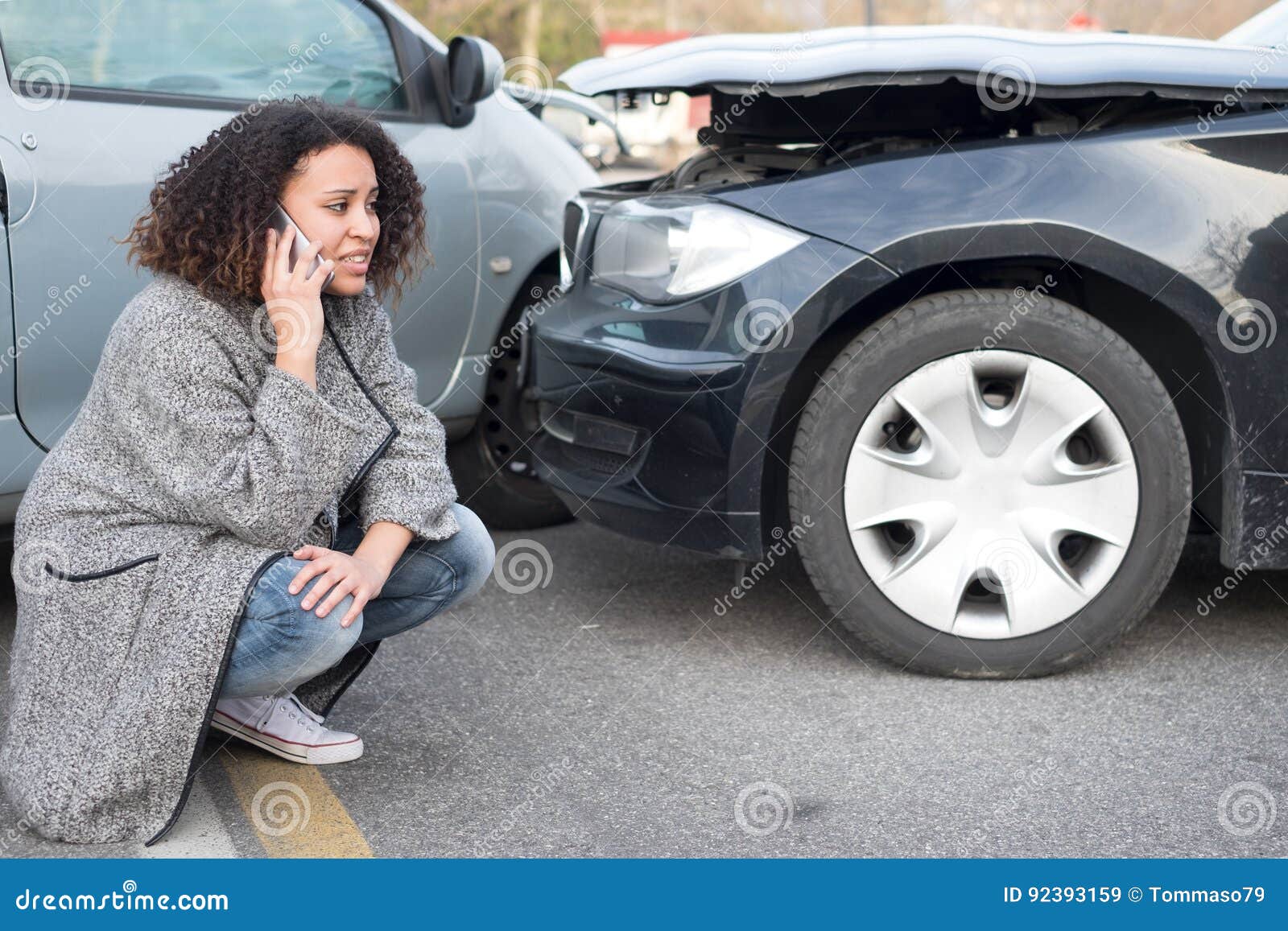 Woman Calling Emergency Help after Car Crash Stock Image - Image of ...