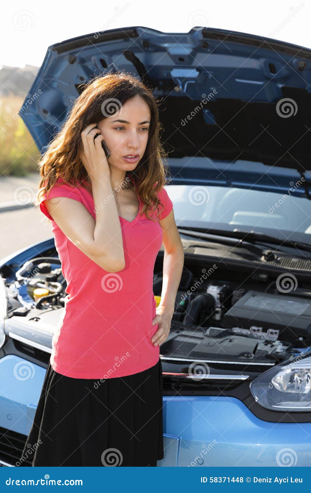 Woman Calling Helpline for Broken Car Stock Photo - Image of mobile ...