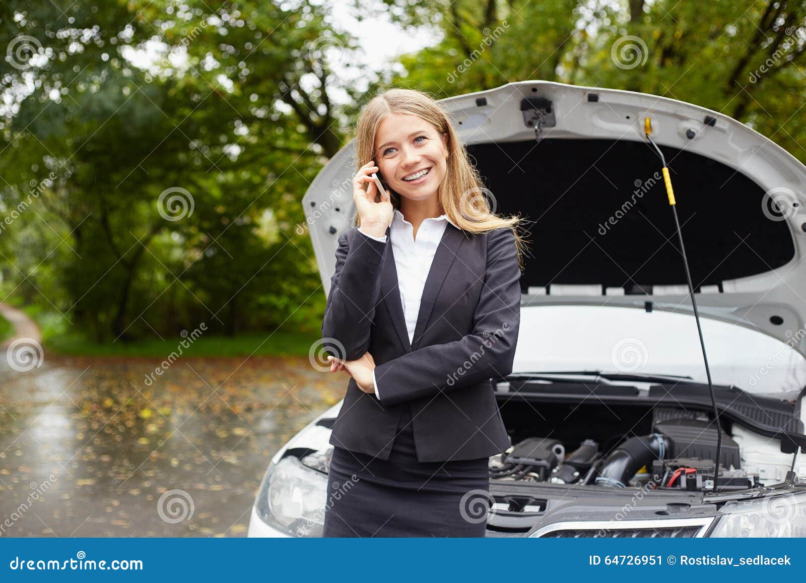 Woman Calling Someone for Help Stock Image - Image of road, smile: 64726951