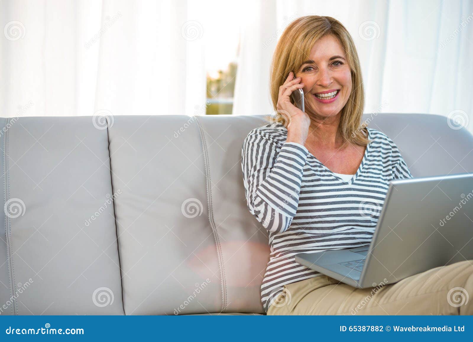 Woman calling someone stock photo. Image of computer - 65387882