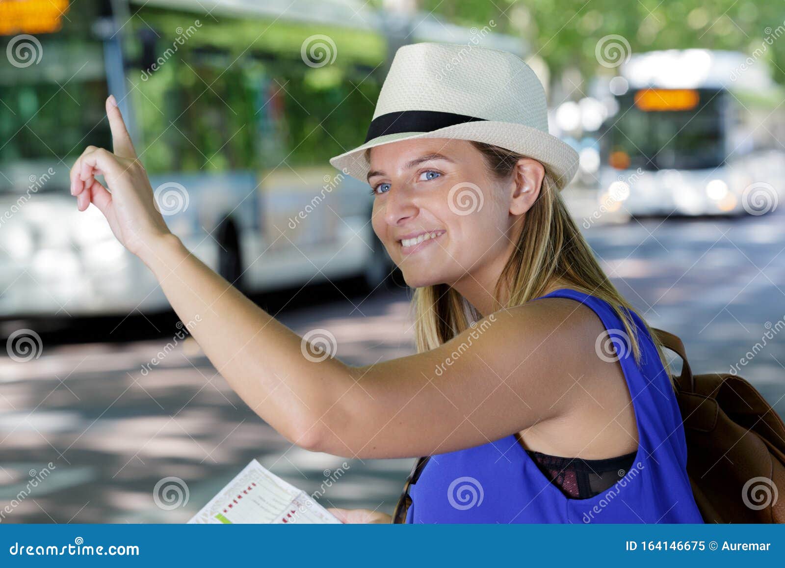 Woman calling taxi stock image. Image of people, calling - 164146675