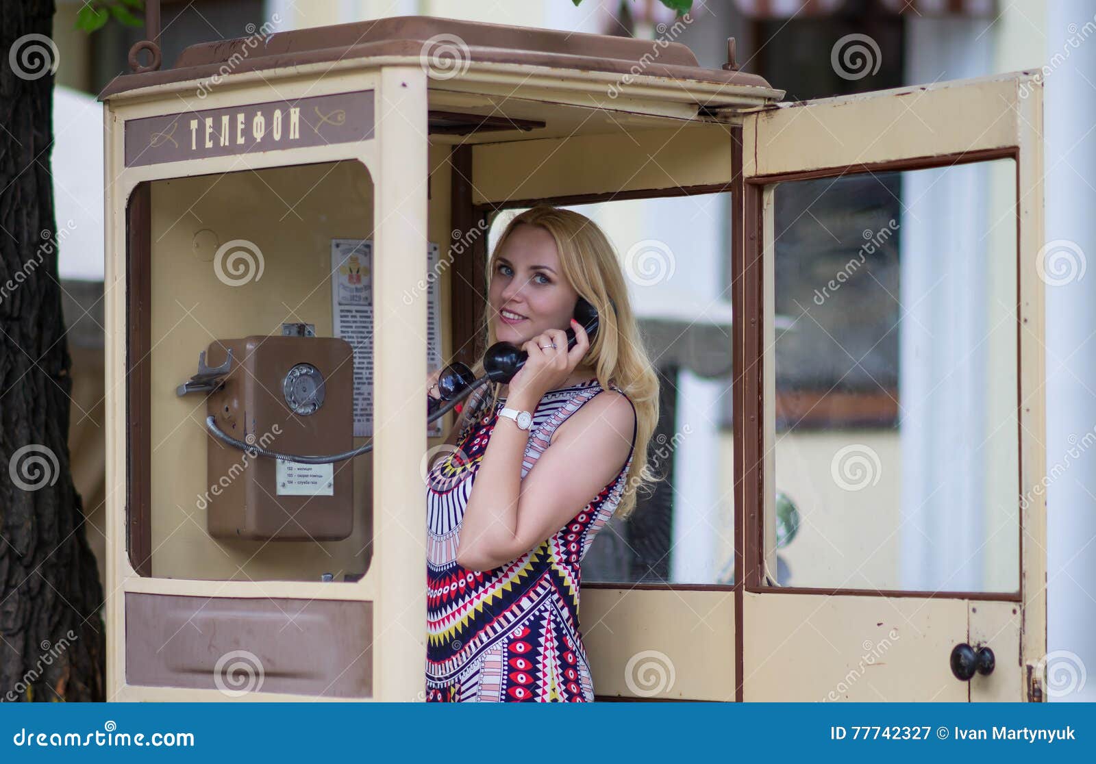 Woman is Calling Using Old Phone Stock Image - Image of adult ...