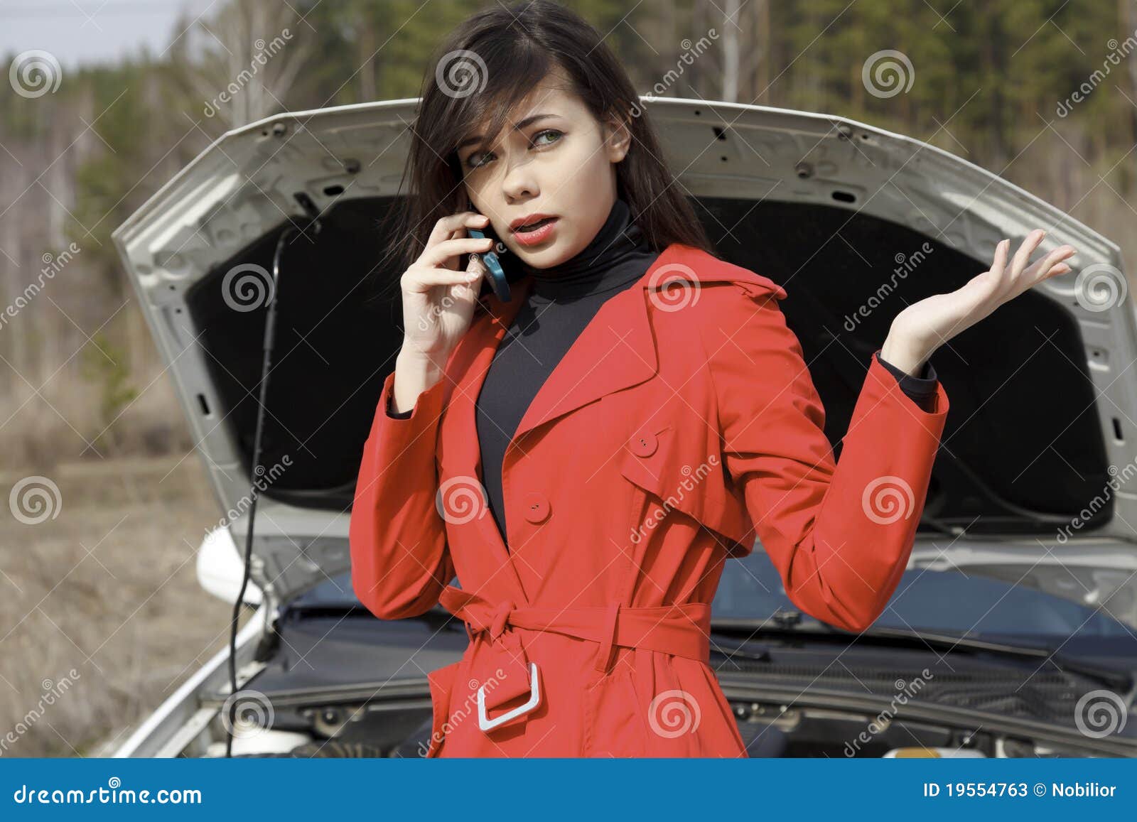 Woman calls for help stock image. Image of automobile - 19554763