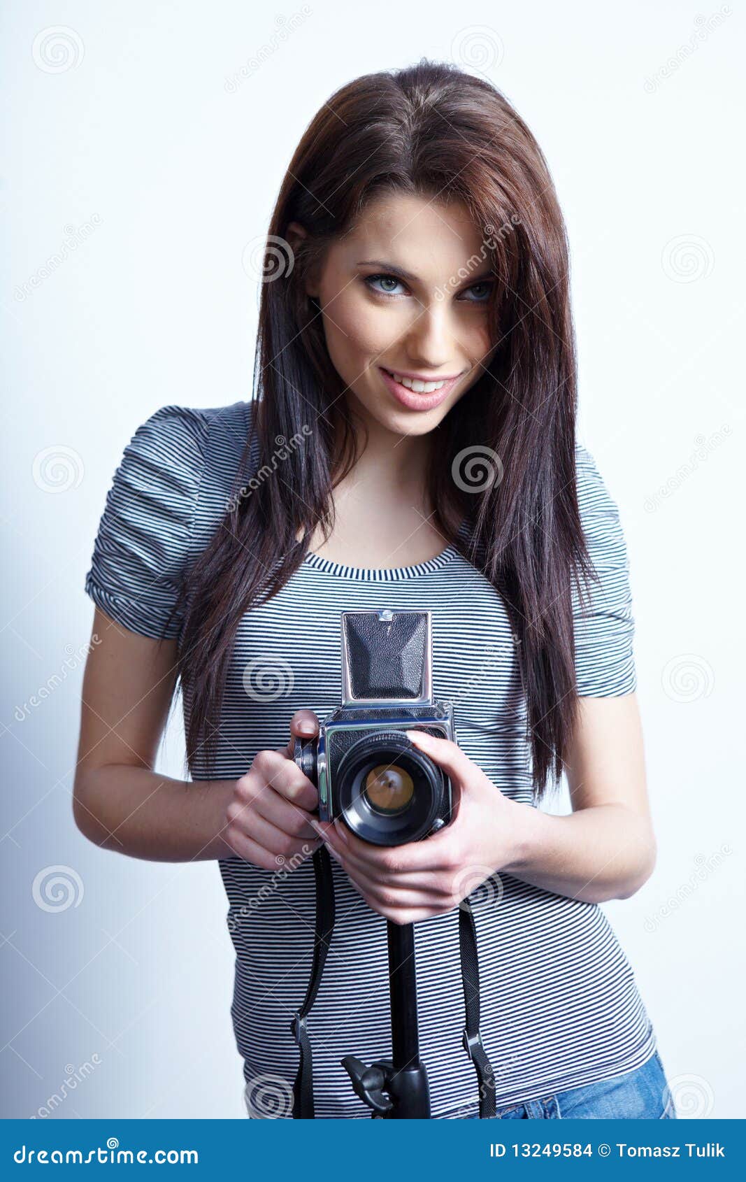 Woman with camera stock photo. Image of photograph, holding - 13249584