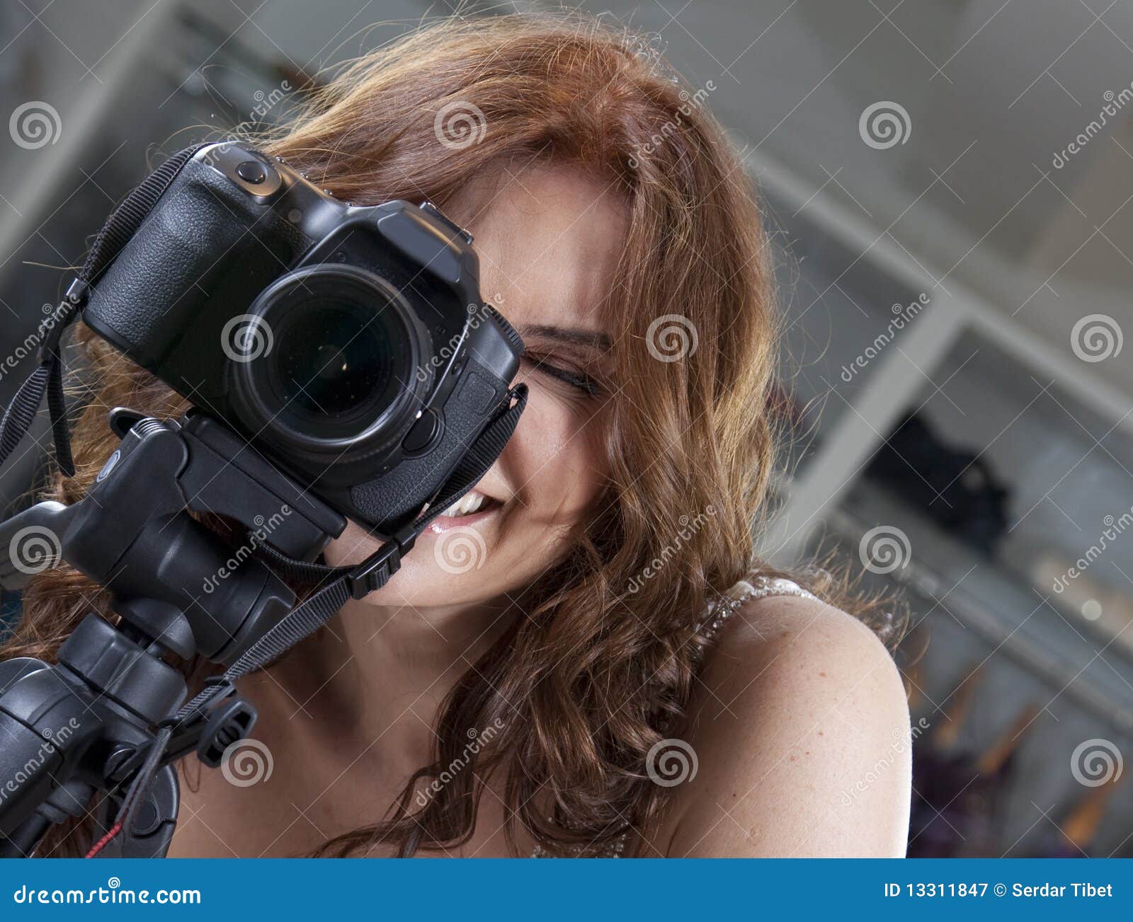 Woman with camera stock image. Image of media, shot, photographer ...