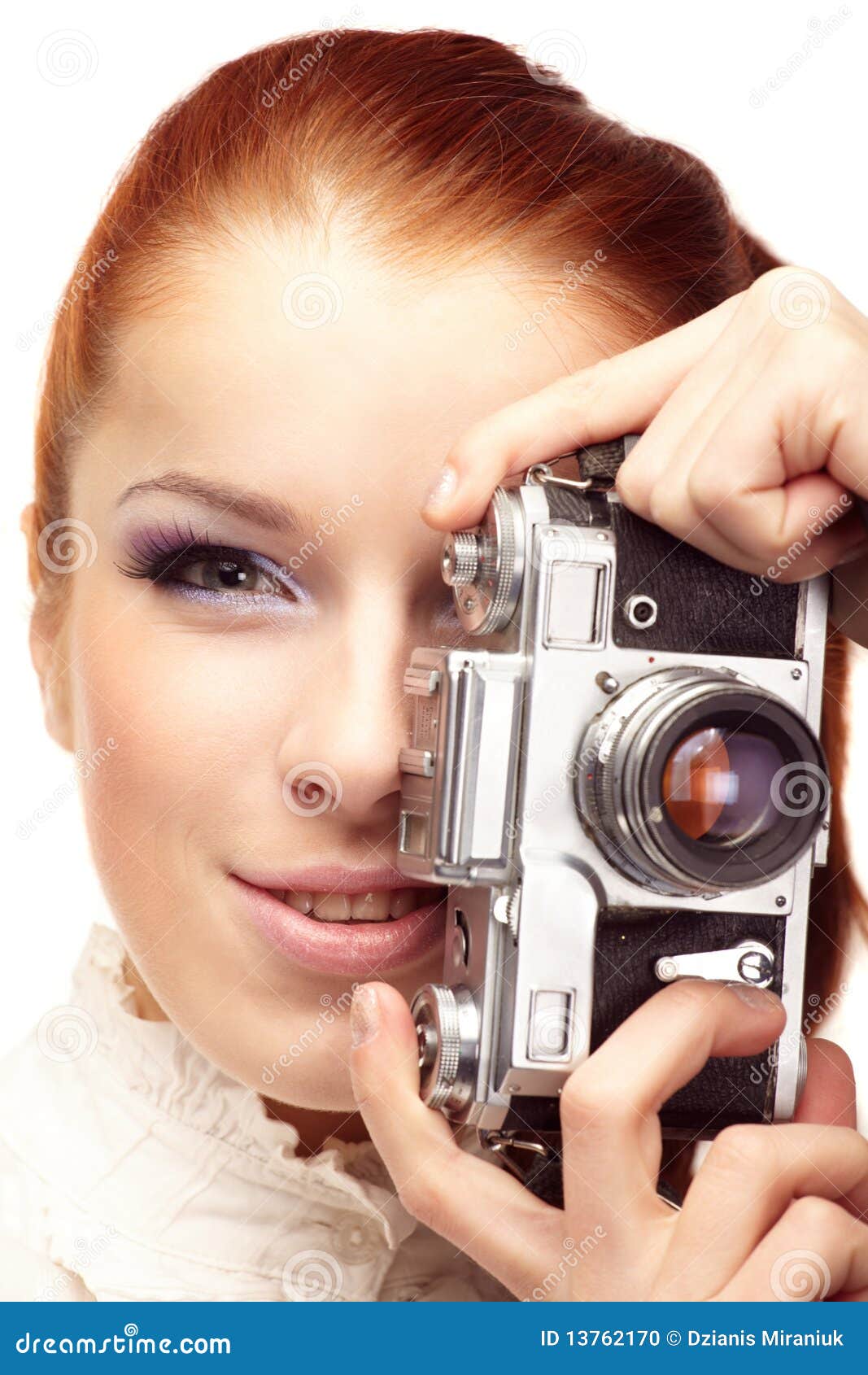 Woman with camera stock photo. Image of smile, girl, isolated - 13762170