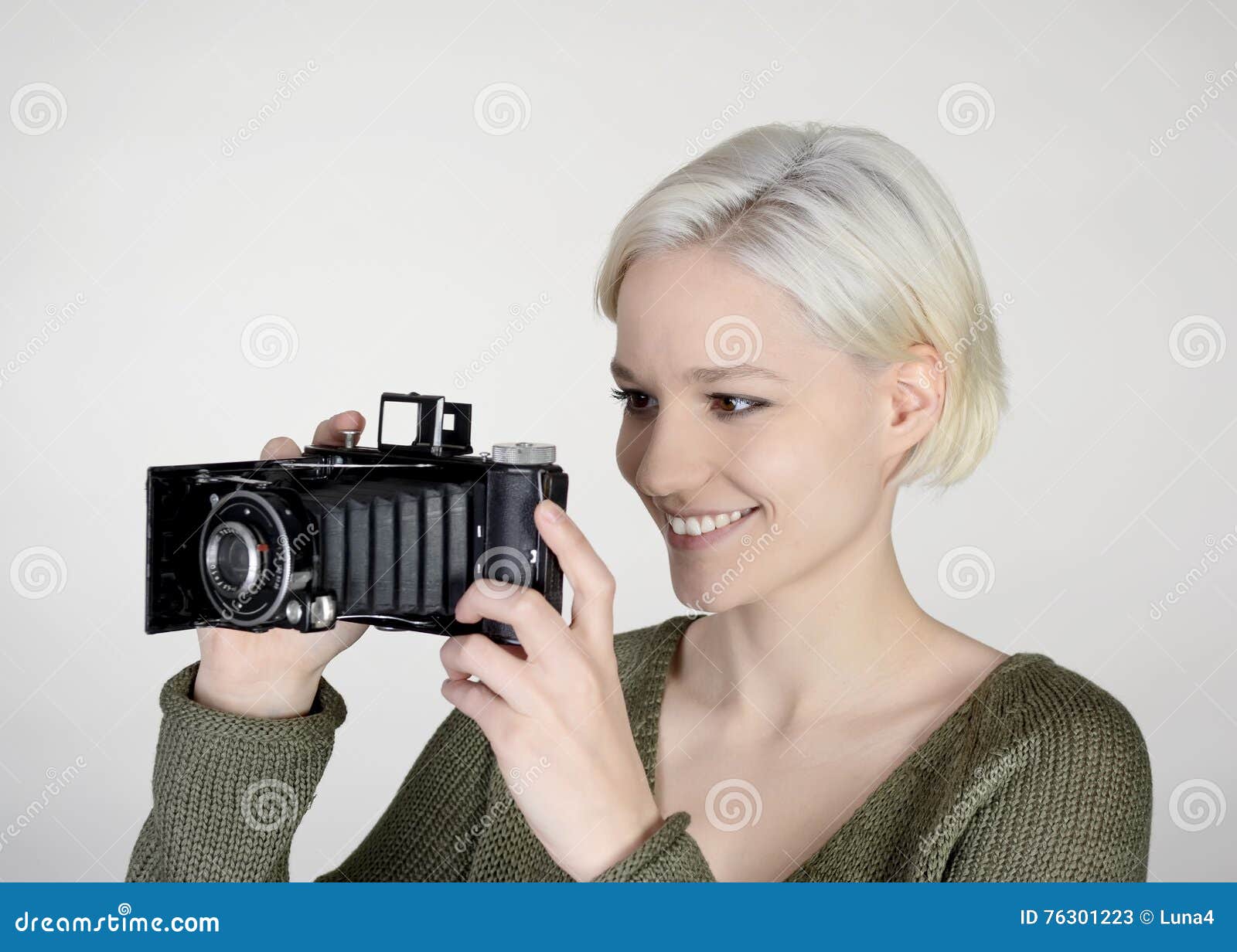 Woman with camera stock image. Image of blond, happy - 76301223