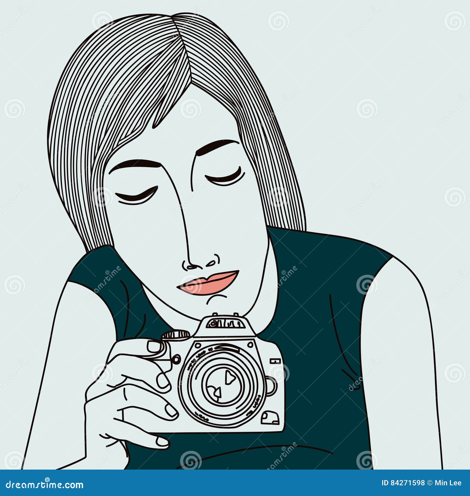 Woman with a camera stock vector. Illustration of drawing - 84271598