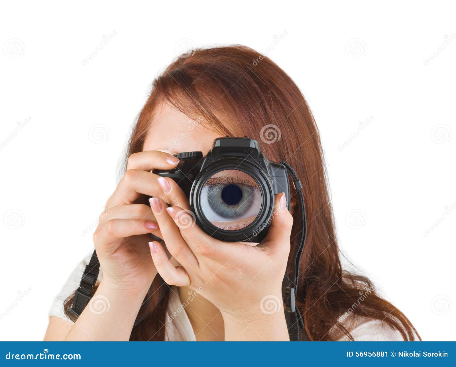 Woman with Camera and Eye in Lens Stock Image - Image of lens, hobbies ...